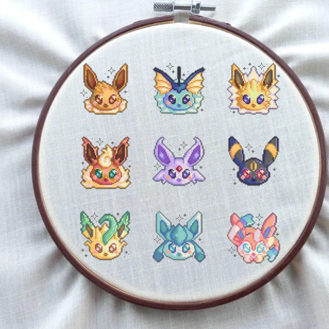 Eeveelutions Cross Stitch Pattern – Full Evolution Set PDF | 198x199 ...