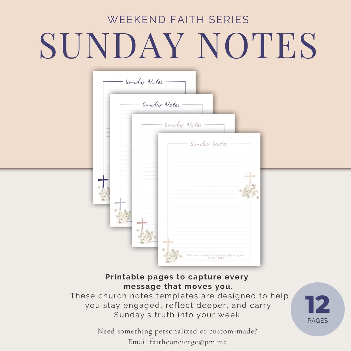 Church Notes Printable – 12 Sermon Journal Pages | Christian Note ...
