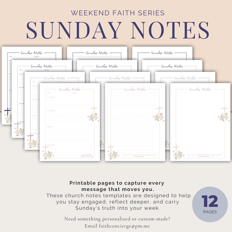 Church Notes Printable – 12 Sermon Journal Pages | Christian Note ...