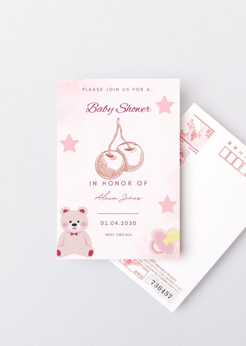 Editable Pink Baby Shower Invitation, Girls, Baby Shower Invitation ...