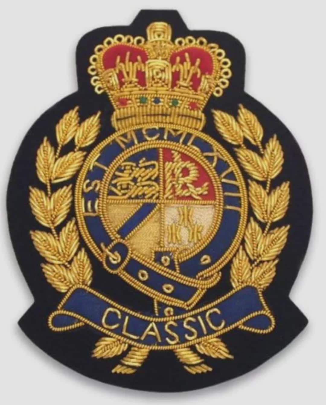 Vintage Hand Embroidered Bullion Wire Blazer Badges: Royal Crest Emblem ...