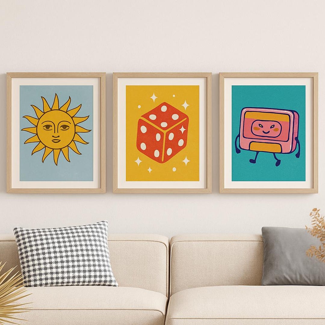 Retro Dice Art Print – 80s Pop Style Wall Art With Teal Background ...