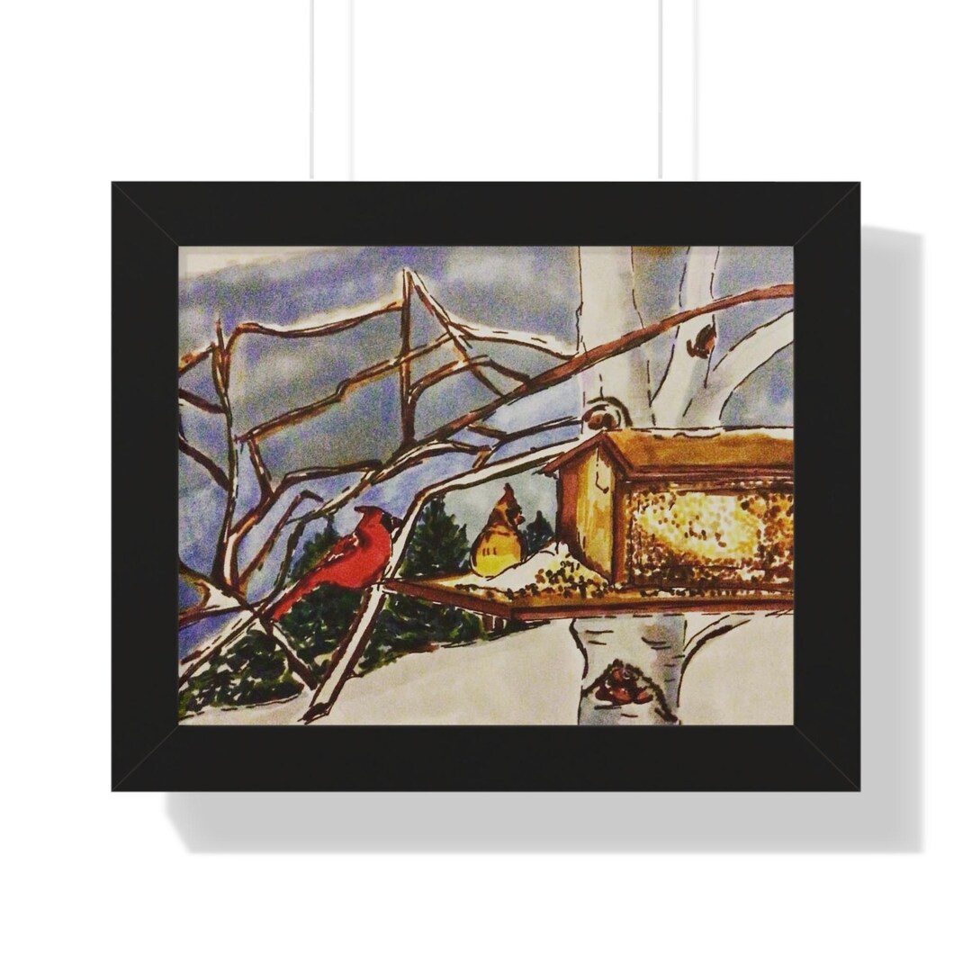 Winter Cardinal Wall Art, Framed Horizontal Poster, Bird Lover Gift ...