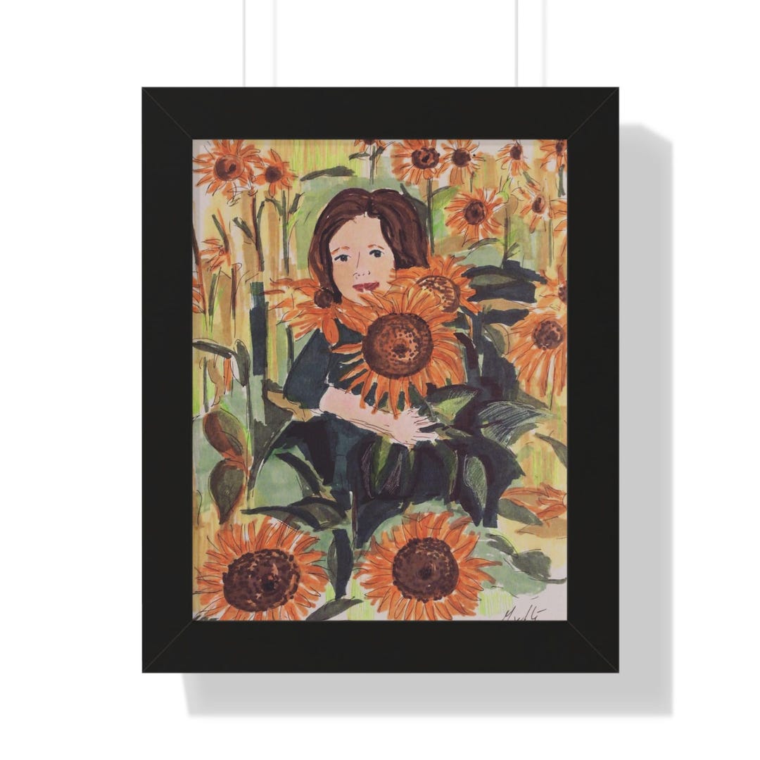 Sunflower Girl Framed Vertical Poster, Floral Wall Art, Home Decor ...