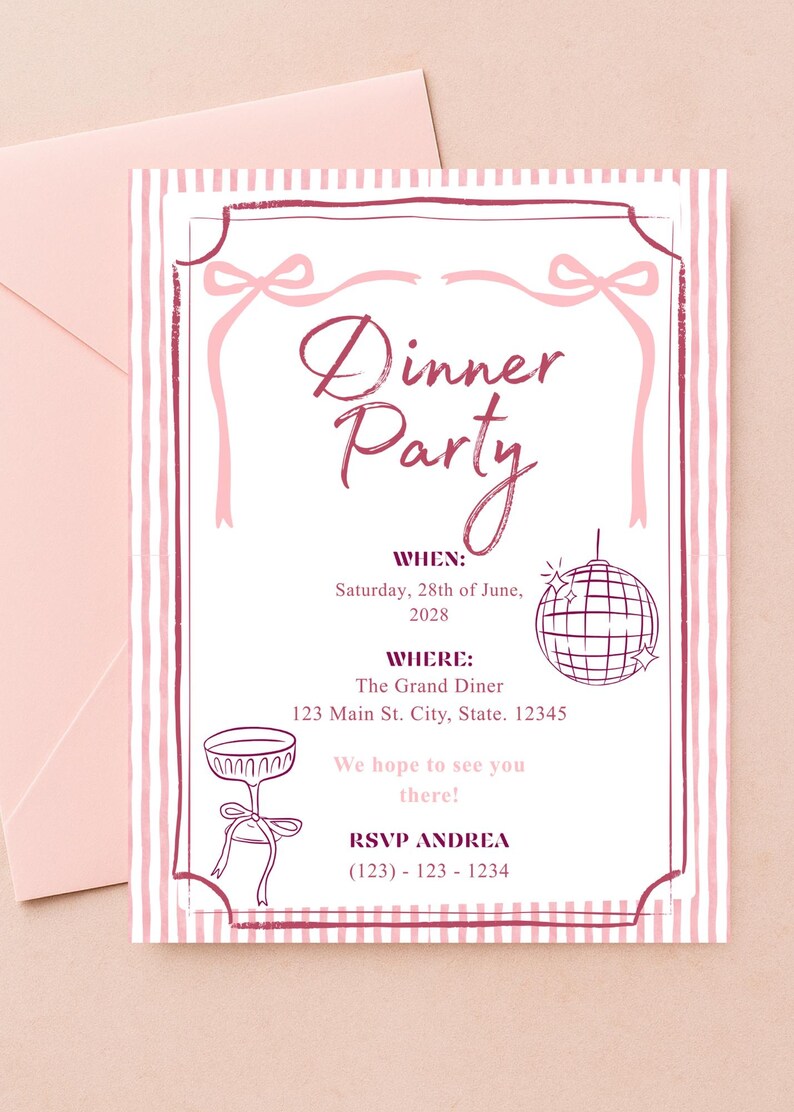 Girly Dinner Party Invitation Template (digital Invitation) - Etsy