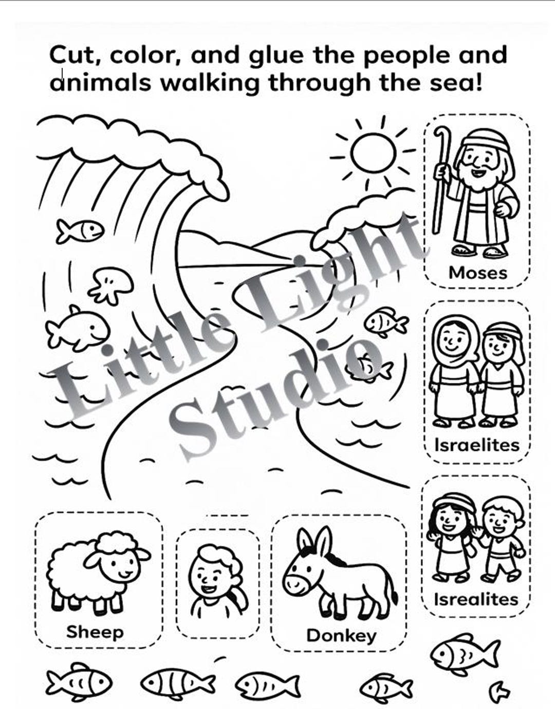 Moses Parts the Red Sea Activity Sheet: Cut & Paste Bible Craft (PDF ...
