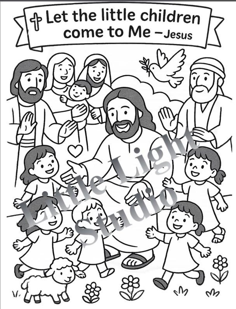Jesus Blessing Children Coloring Page: Sunday School Bible Story ...