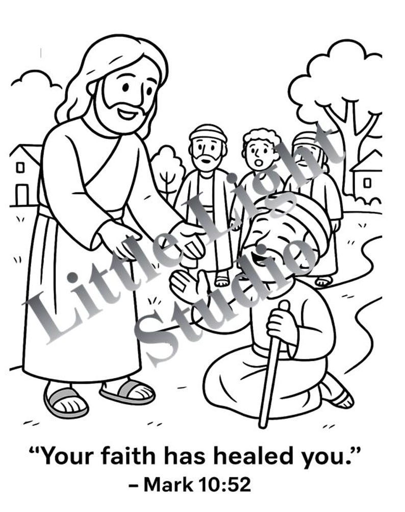 Jesus Heals Blind Bartimaeus – Bible Coloring Sheet for Kids (mark 10: ...