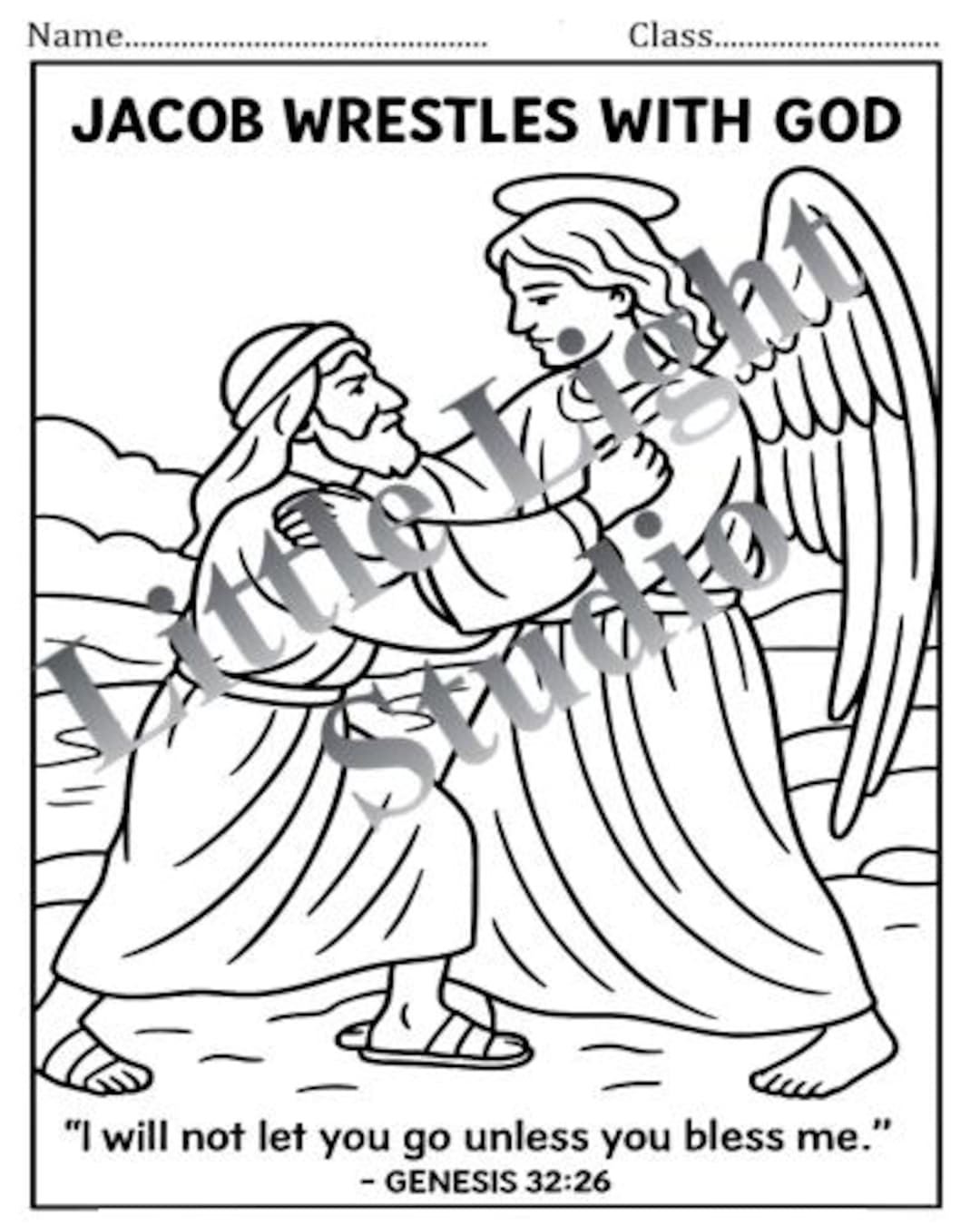 Jacob Wrestles With God Coloring Sheet | Printable Bible Story Page ...