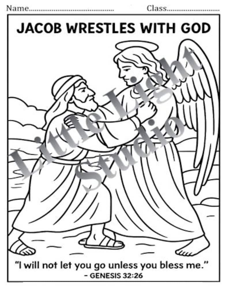 Jacob Wrestles With God Coloring Sheet | Printable Bible Story Page ...