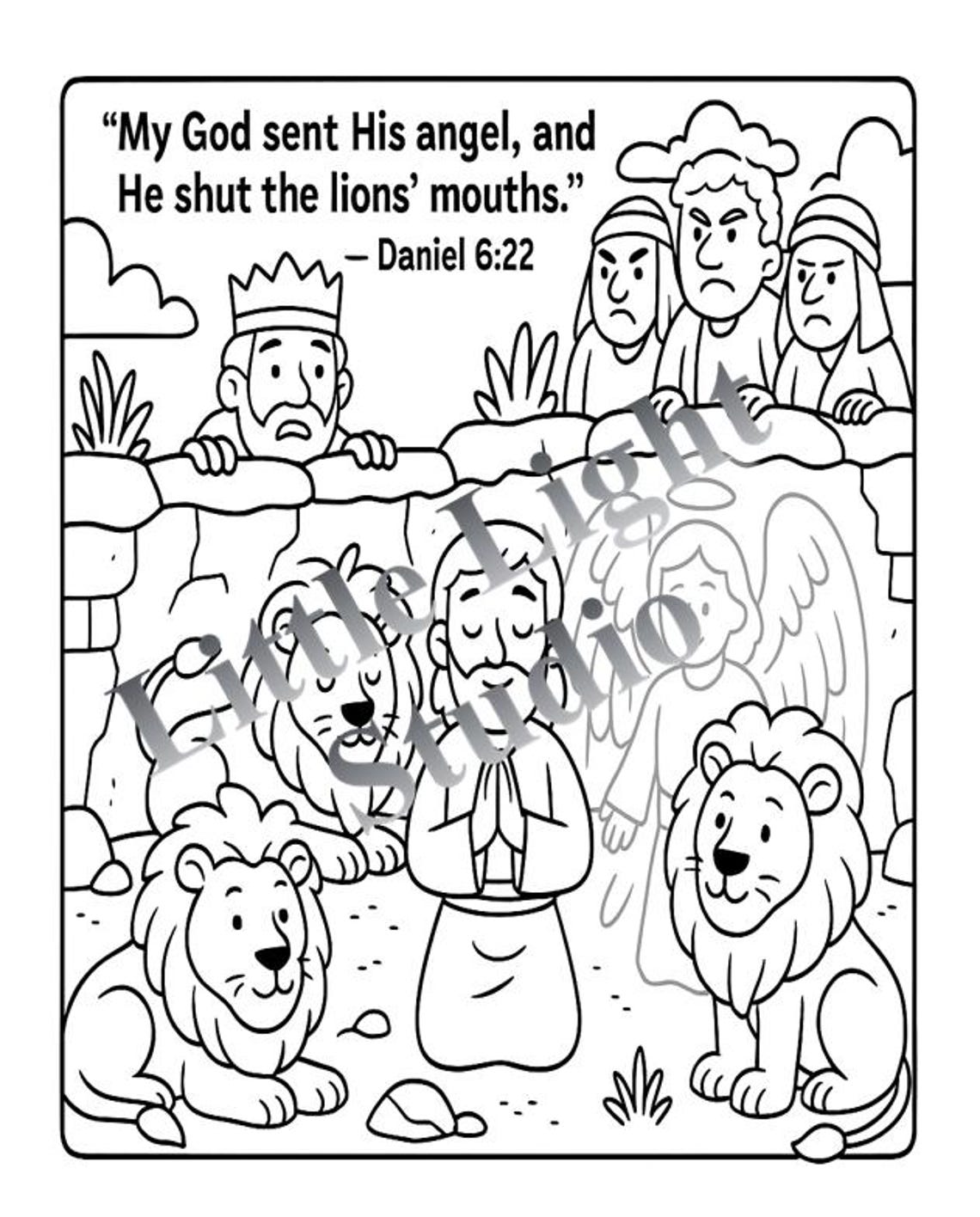 Daniel in the Lions' Den Coloring Page: Sunday School Bible Story ...