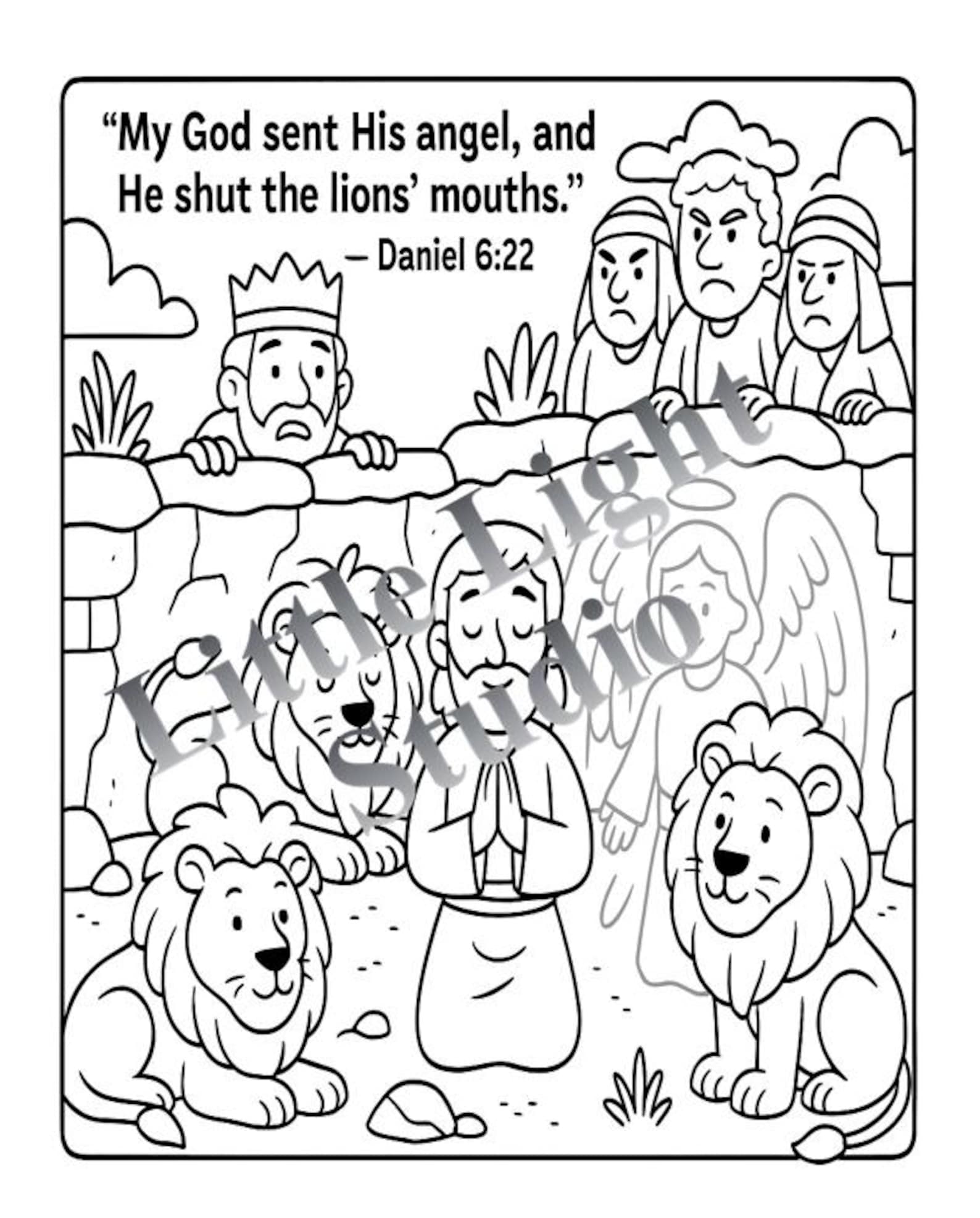 Daniel in the Lions' Den Coloring Page: Sunday School Bible Story ...
