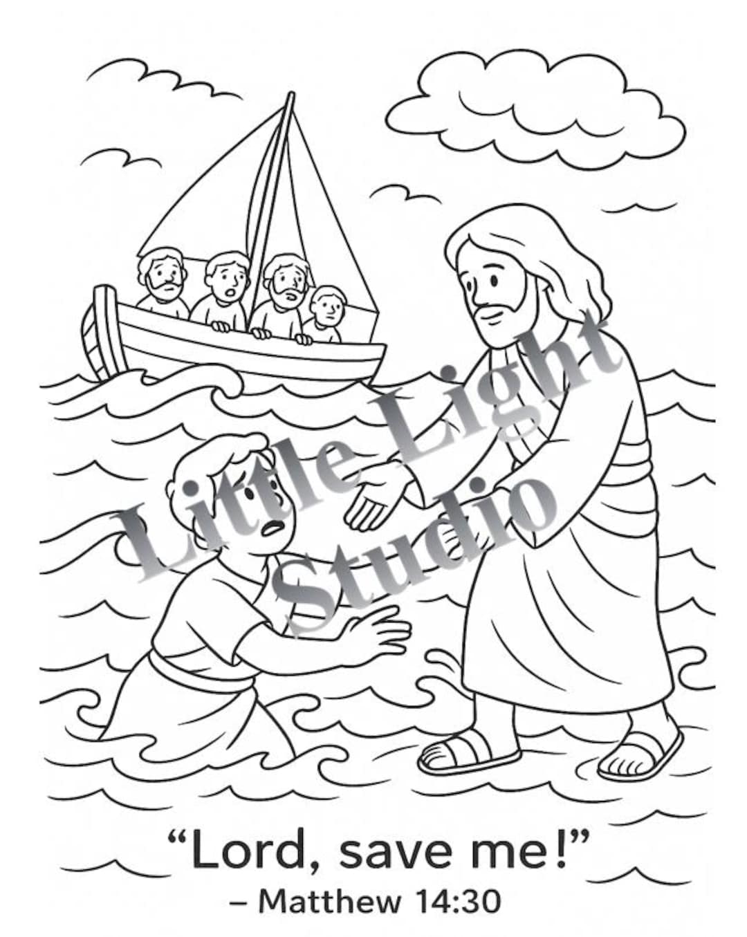 Jesus Walking on Water Coloring Page: Christian Bible Story (PDF ...