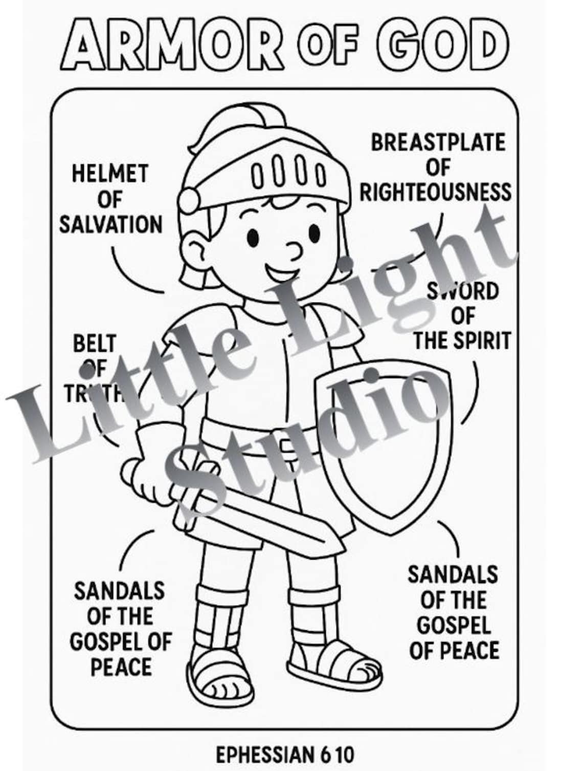Armor of God Coloring Page: Ephesians 6 Bible Activity (watermark-free ...