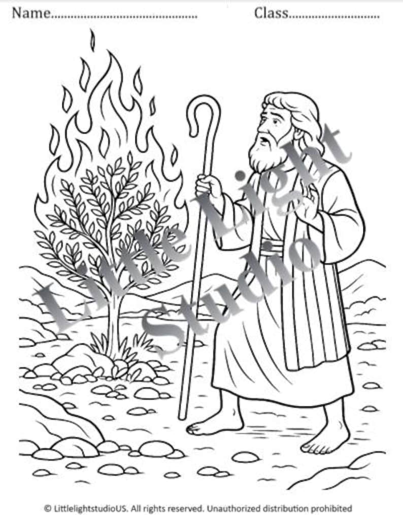 Moses and the Burning Bush Coloring Sheet | Printable Bible Story Page ...