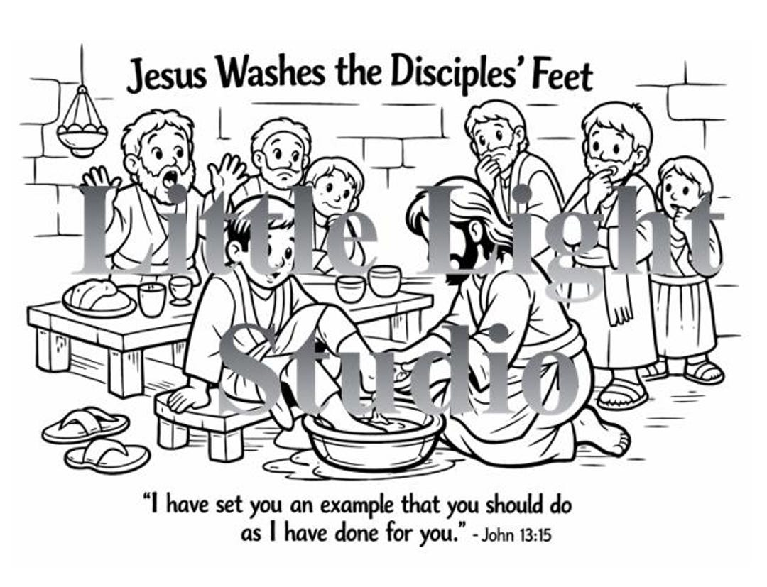 Jesus Washing Disciples' Feet Coloring Page – Bible Lesson Activity ...