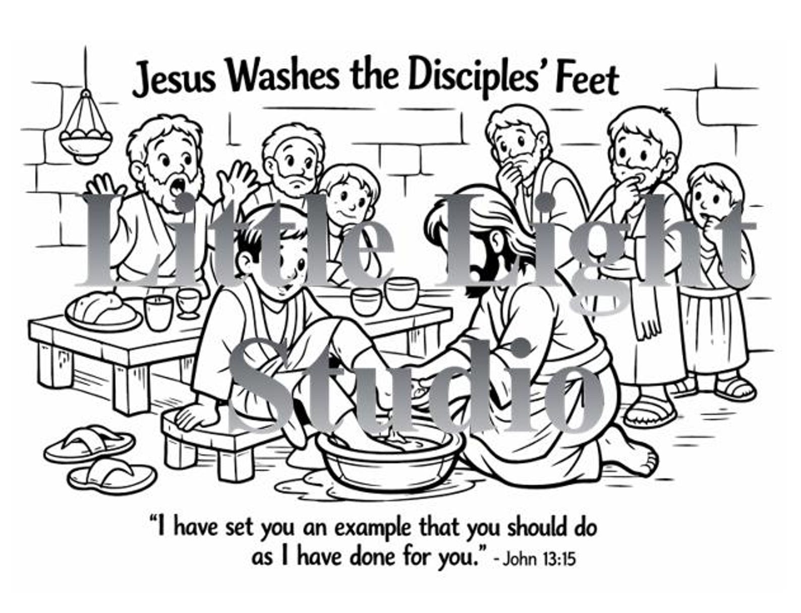 Jesus Washing Disciples' Feet Coloring Page – Bible Lesson Activity ...