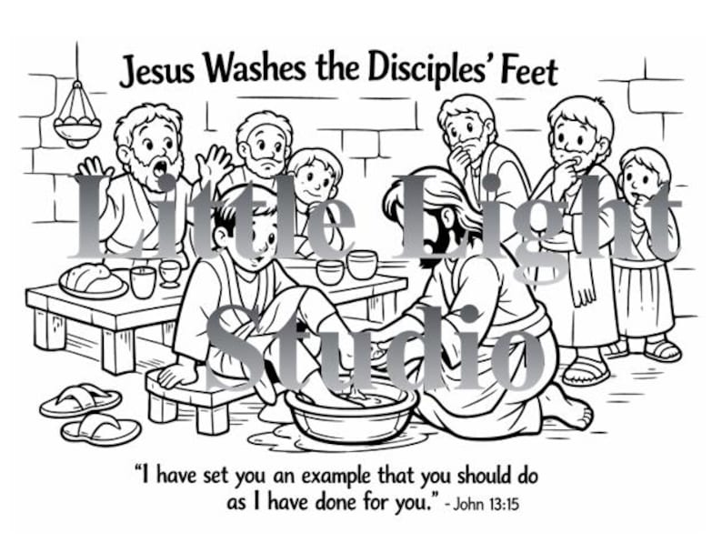 Jesus Washing Disciples' Feet Coloring Page – Bible Lesson Activity ...