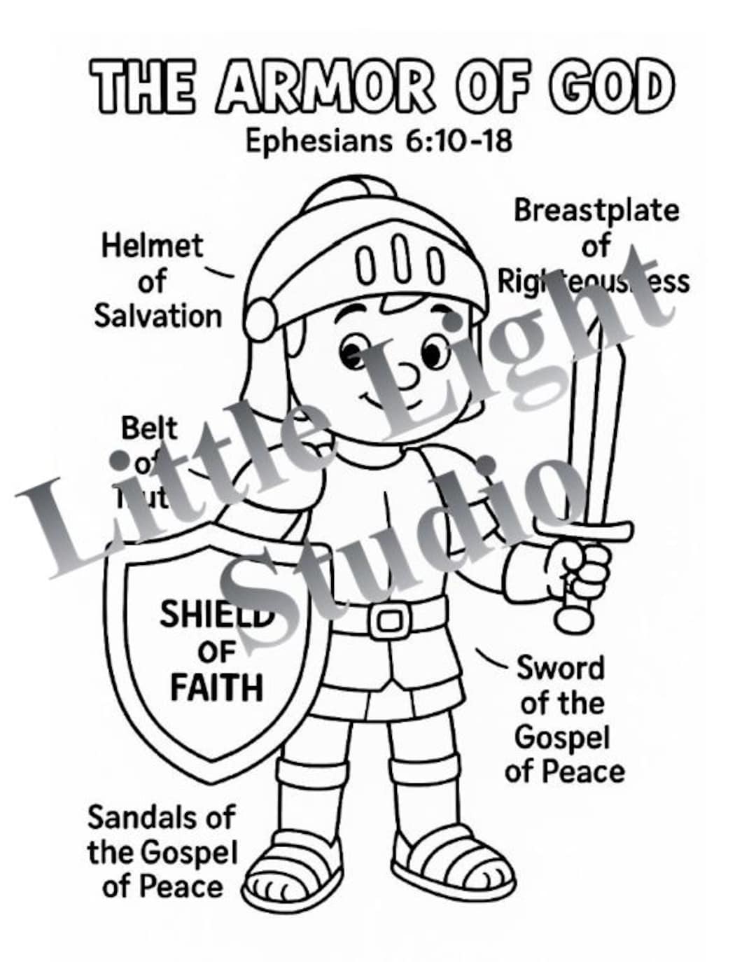 Armor of God Coloring Page: Ephesians 6 Bible Activity (watermark-free ...