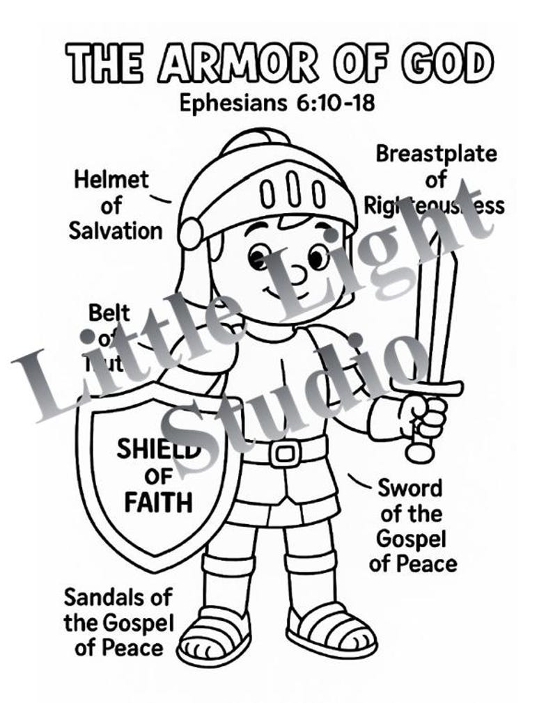 Armor of God Coloring Page: Ephesians 6 Bible Activity (watermark-free ...
