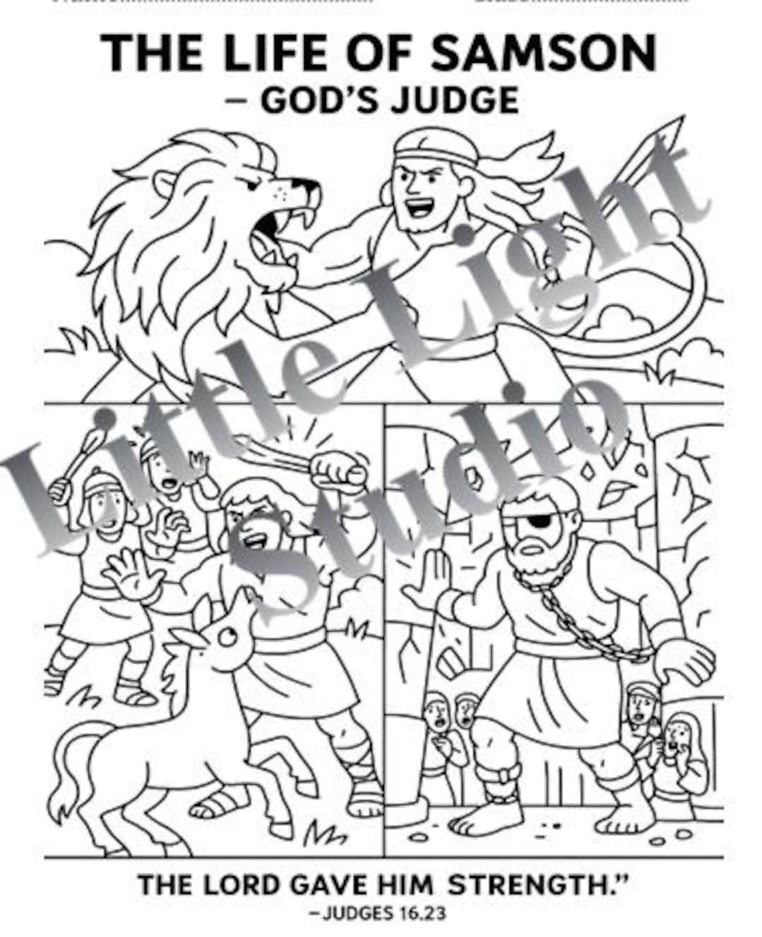 Samson Bible Story Coloring Page: Sunday School Activity (PDF) - Etsy ...