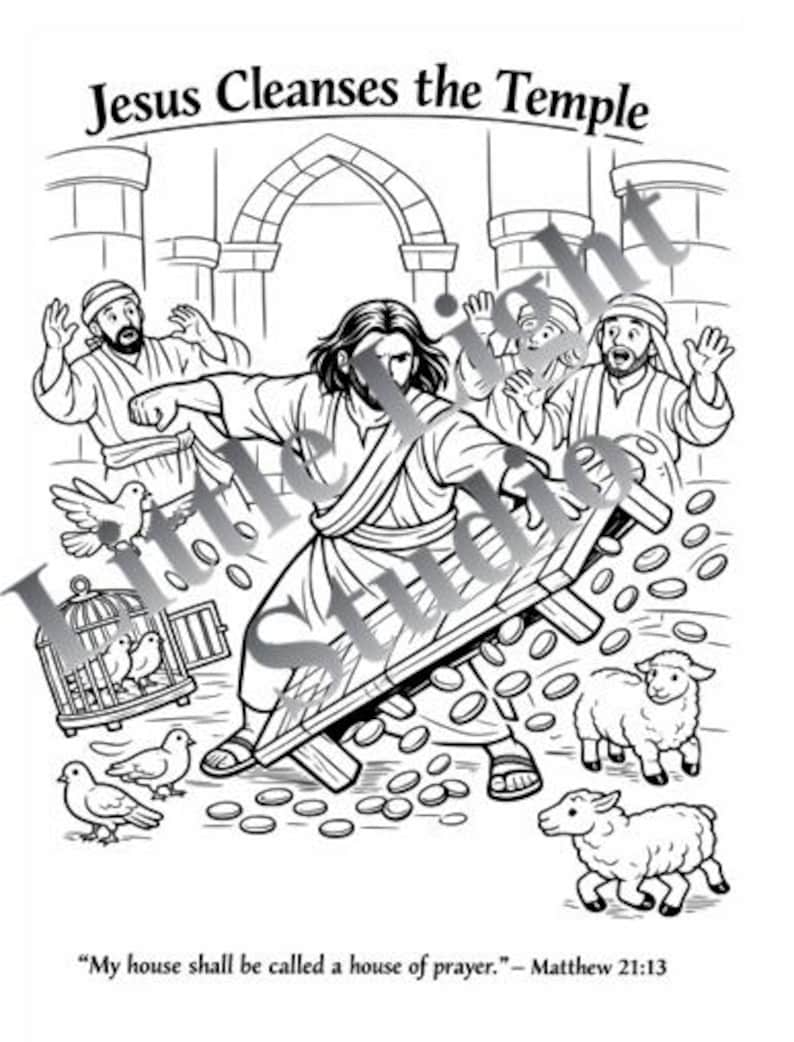 Jesus Cleanses Temple Coloring Sheet | Bible Story Sunday School ...