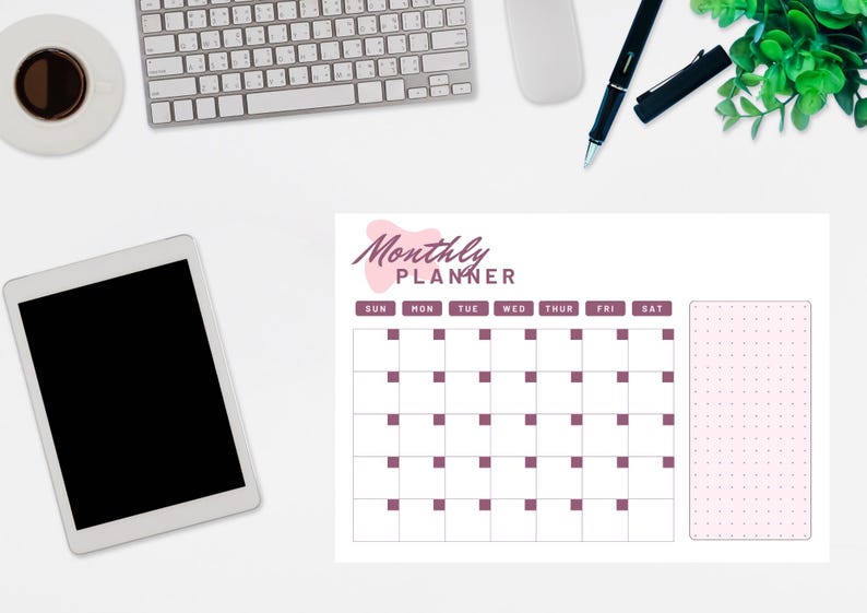 Printable Minimalist Monthly Planner PDF, Monthly Organiser, Monthly ...