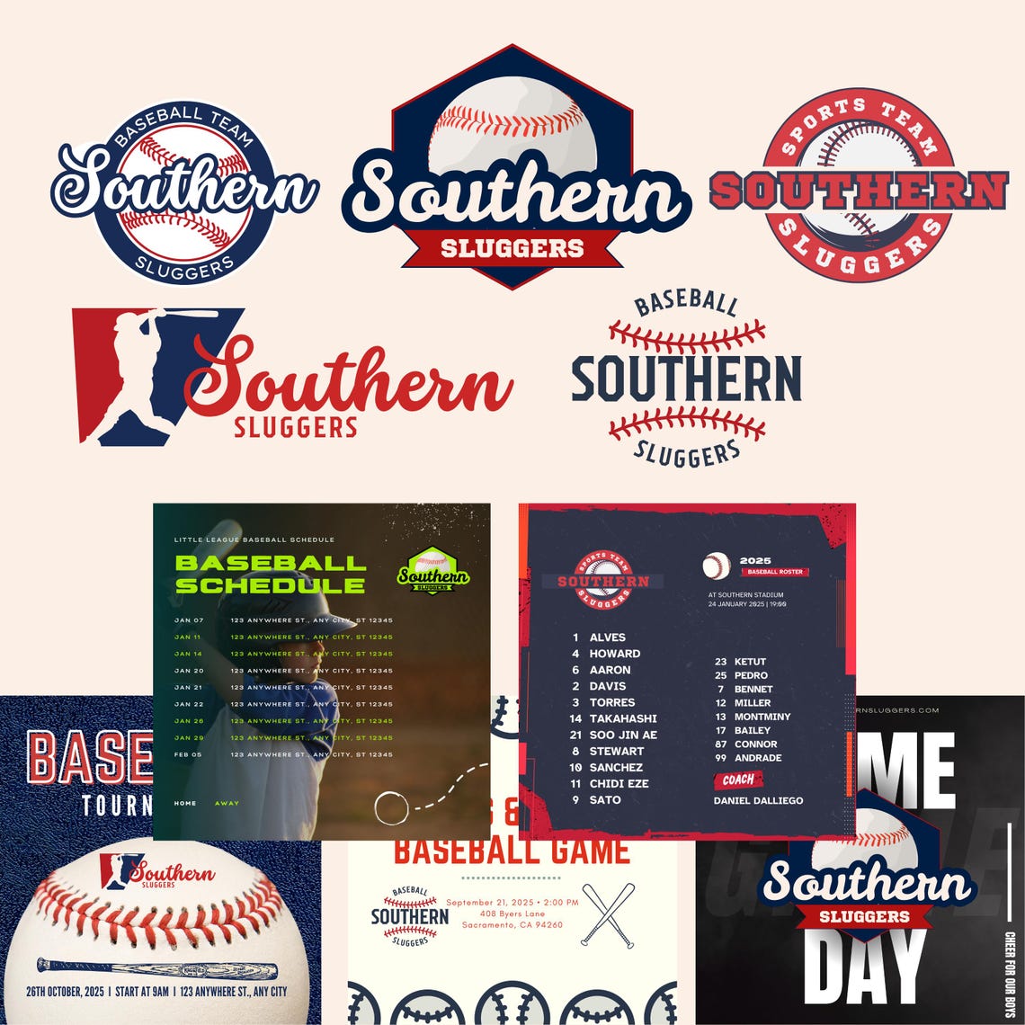 Youth Baseball Logo Kit: Southern Team Branding, Editable Canva ...