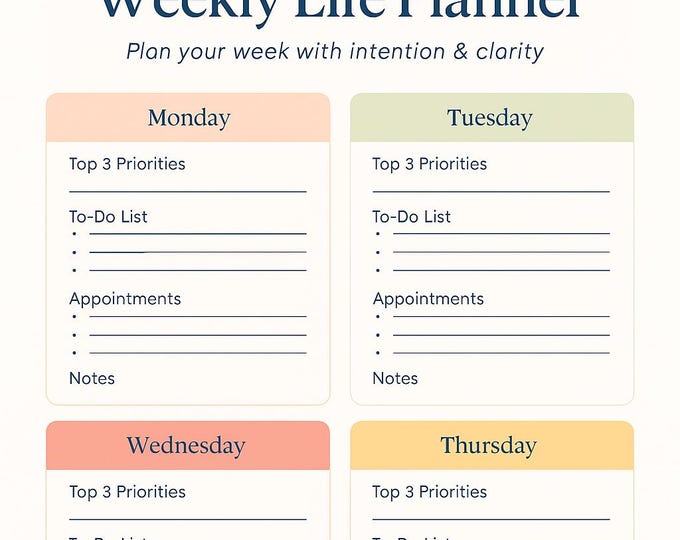 Colorful Weekly Life Planner: Printable A4 PDF Organizer - Etsy