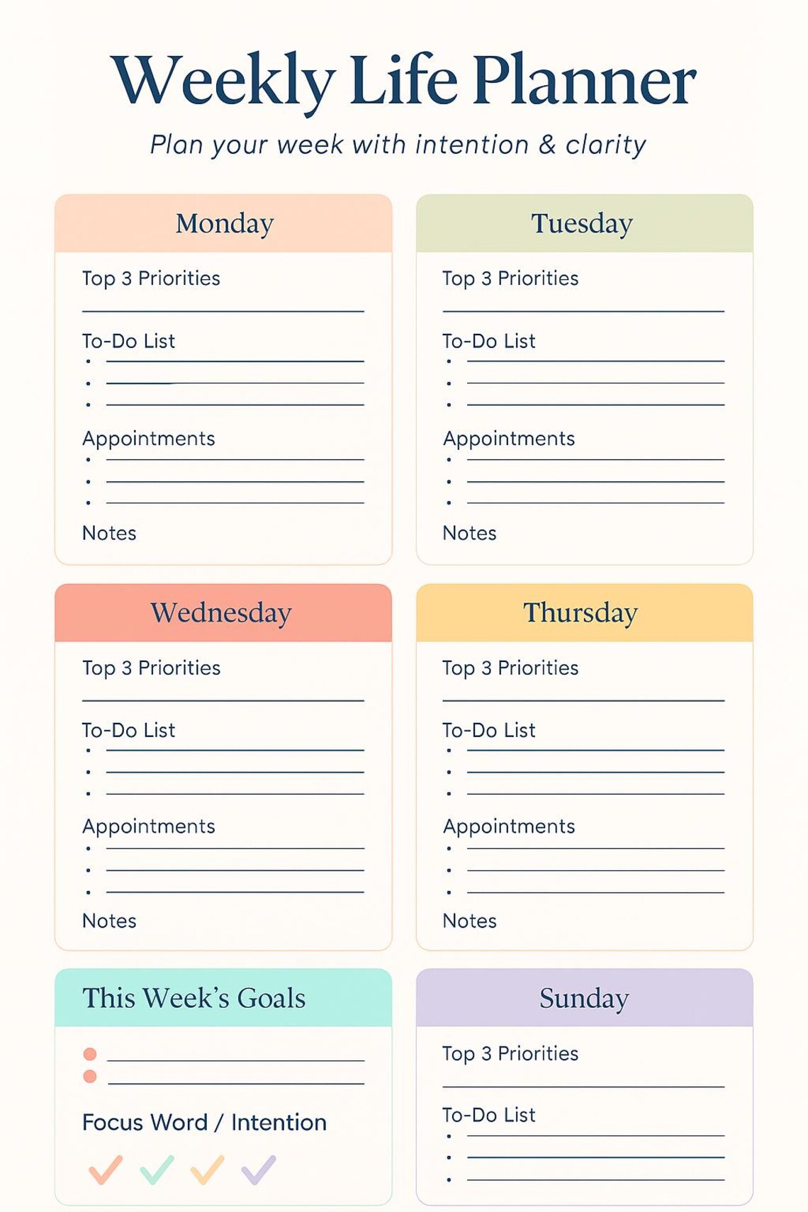 Colorful Weekly Life Planner: Printable A4 PDF Organizer - Etsy