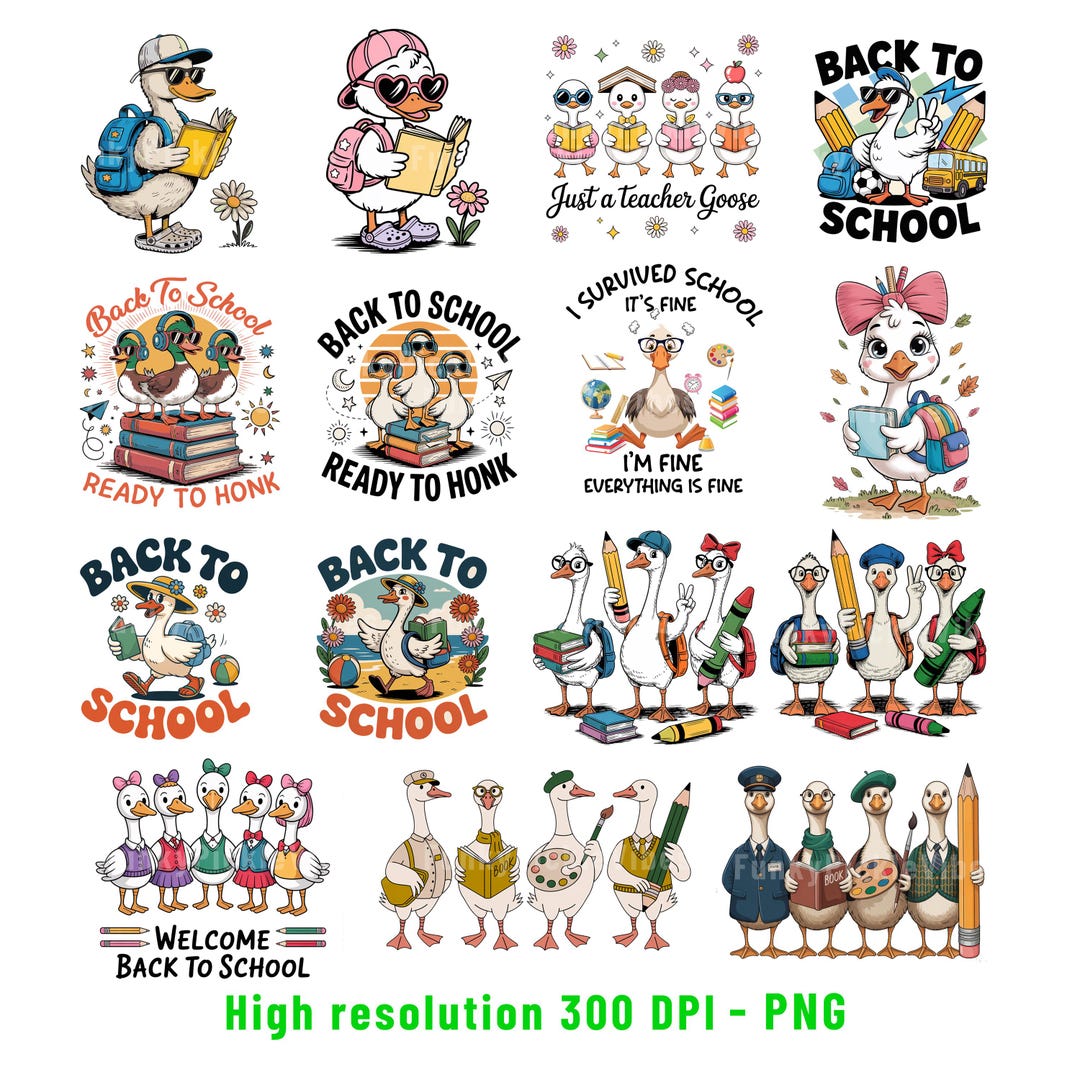 Back to School Goose PNG Bundle – Funny Teacher Duck Clipart, Ready to ...