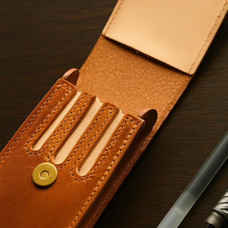 Personalized Leather Pen Case, Real Leather Pencil Cover,3 Slot ...