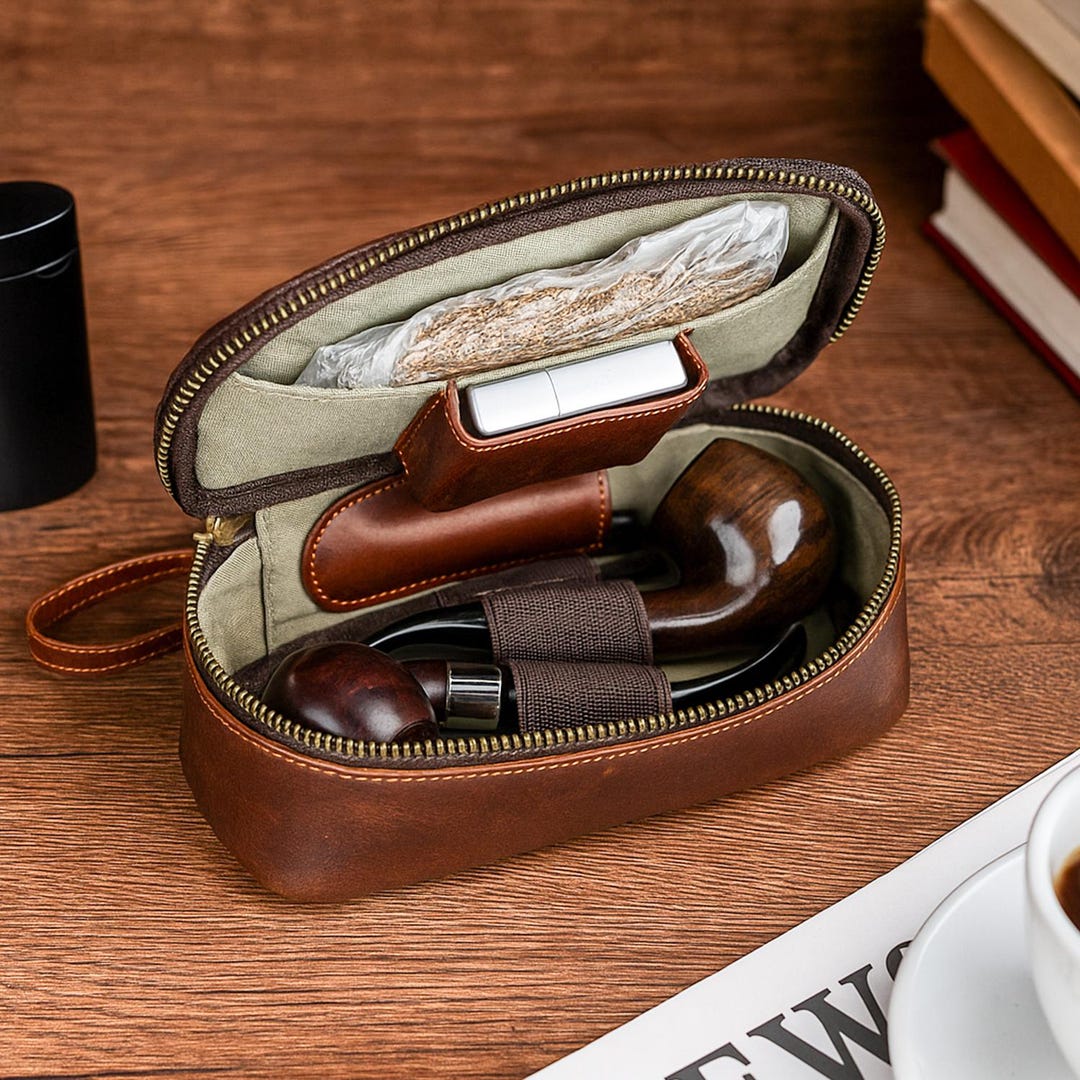 Leather Tobacco Pipe Bag Men Smoking Pipe Case Tobacco Pouch Tobacco ...