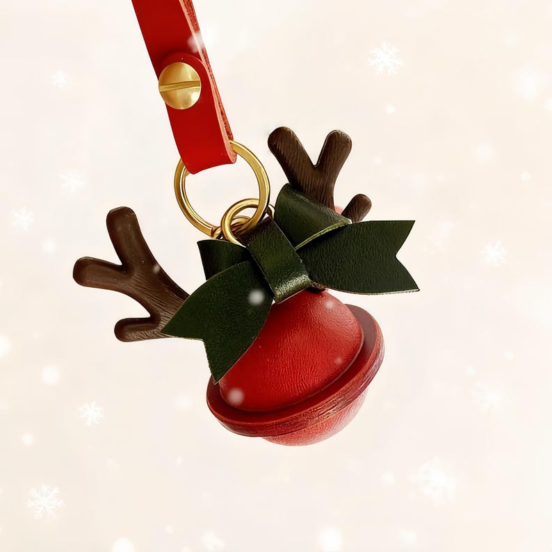 Handmade Genuine Leather Christmas Reindeer Bell-keychain, Car Charm ...