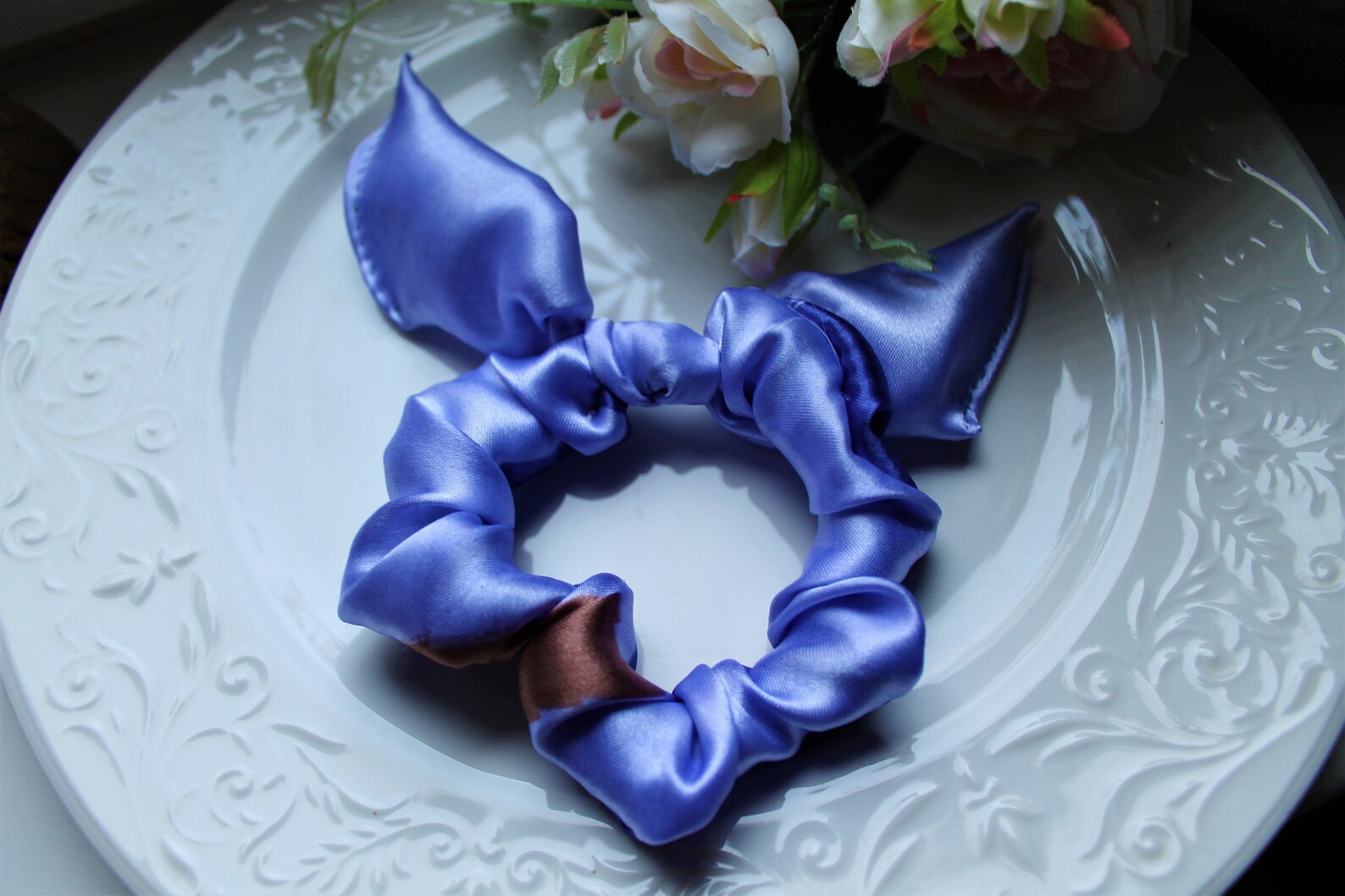 Purple Satin Scrunchies With Bow Hair Elastics Accessories - Etsy