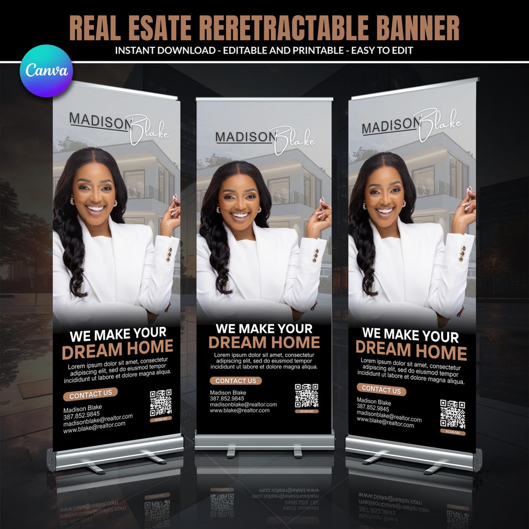 Editable Real Estate Retractable Banner | Modern Realtor Canva Template ...