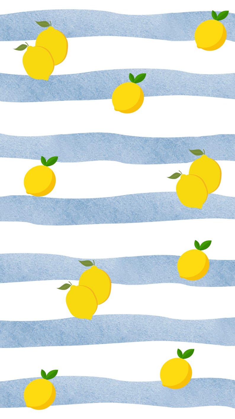 Summer Fun Phone Wallpaper With Blue Stripes & Lemons! Digital Download ...