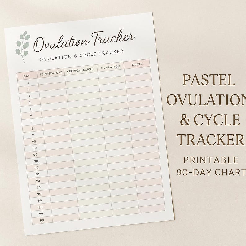 90 Day Printable Ovulation & Cycle Tracker | Pastel Fertility Chart | BBT, Cervical Mucus, Mood ...