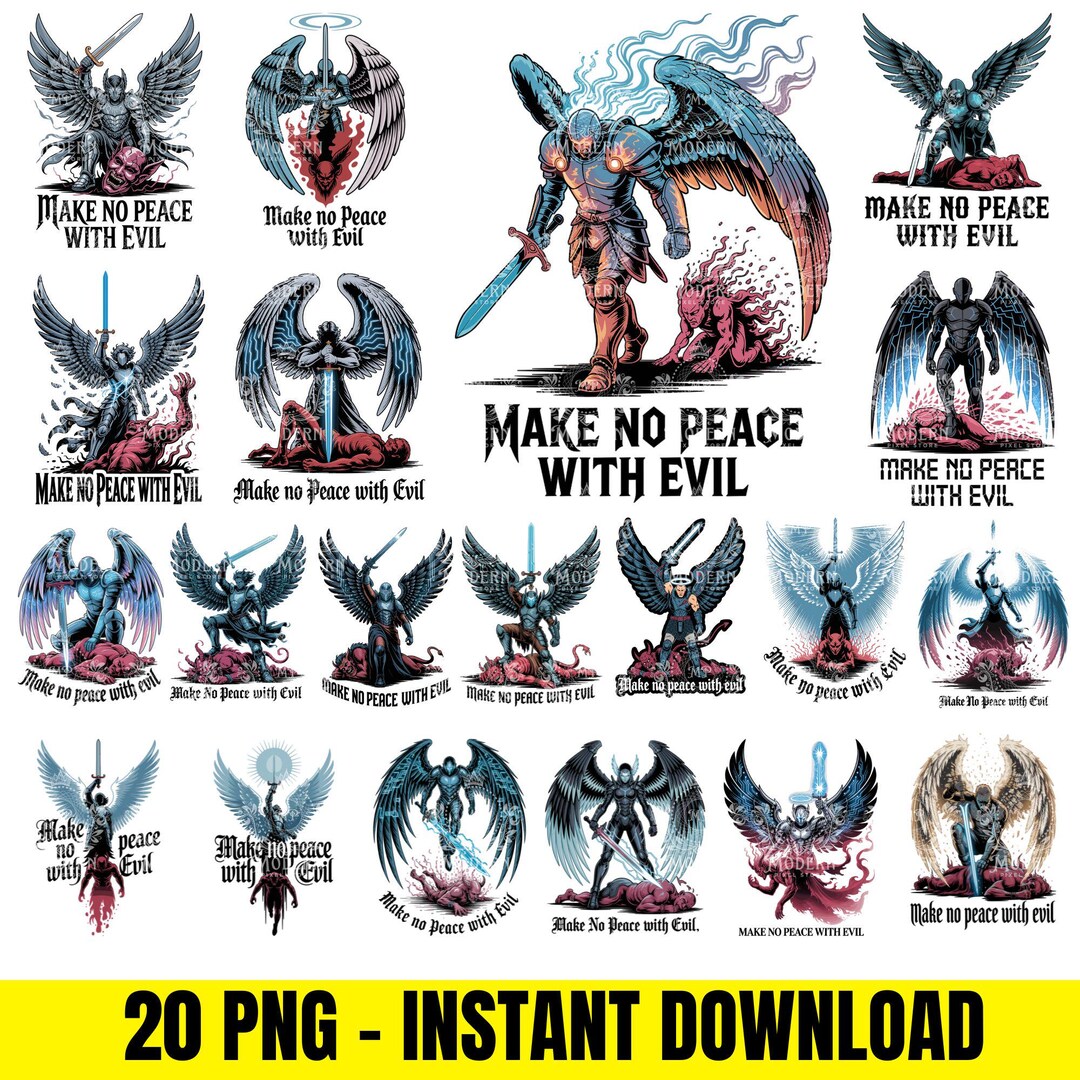 20 Make No Peace With Evil PNG SVG, Archangel Warrior Christian ...