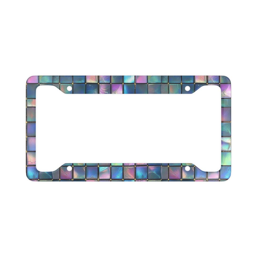 Faux Holographic Mosaic License Plate Frame, Colorful Y2K Tile Print ...