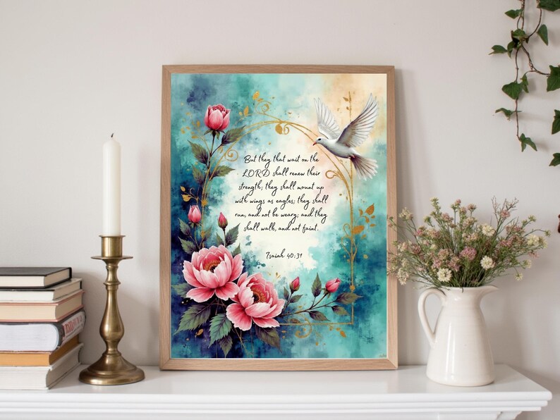 Bible Verse Prints, Floral Christian Printable Wall Art, 5 Designs ...