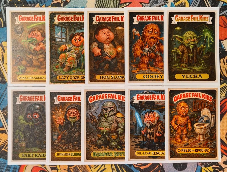 Galactic GARAGE FAIL KIDS Trading Cards Complete 10 Card Set - Garbage Pail Kids Gpk Custom ...