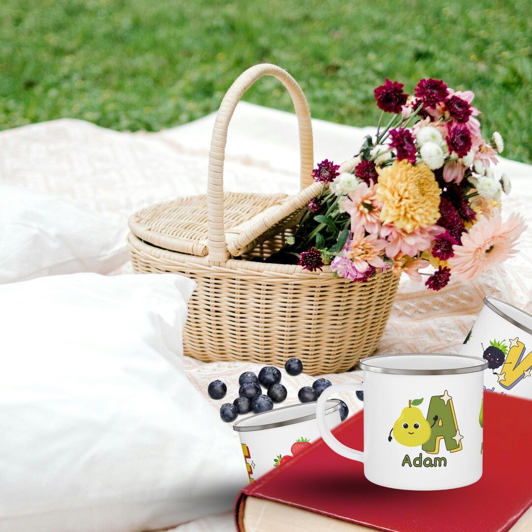 Personalized Enamel Kids Mug: Fruits Art, Custom Name Gift - Etsy