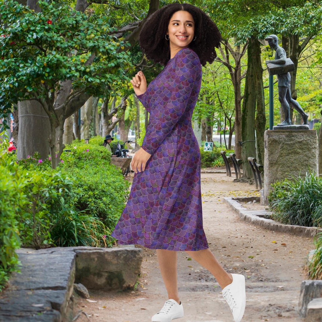 Fish Scale Midi Dress, Long Sleeve Dress With Pockets - Etsy