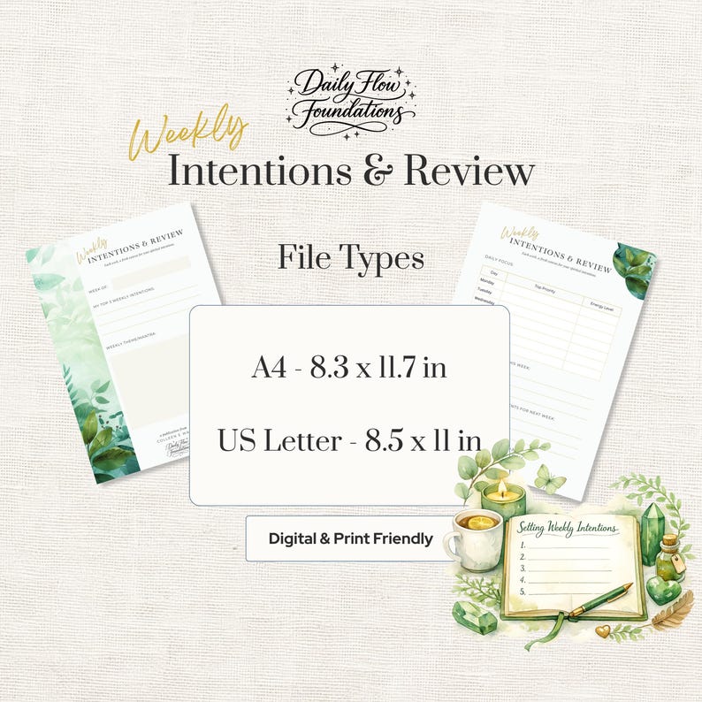 Weekly Planner Printable | Digital PDF Worksheet | Intention Setting ...