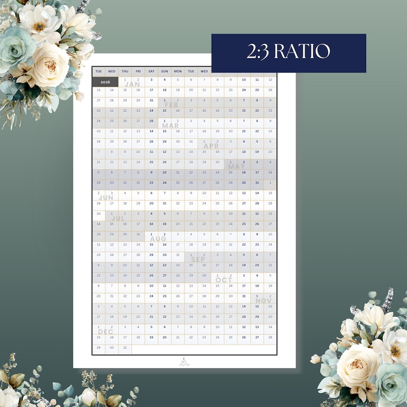 2026 Full Year Calendar | Elegant Year-at-a-glance Planner | Pastel ...