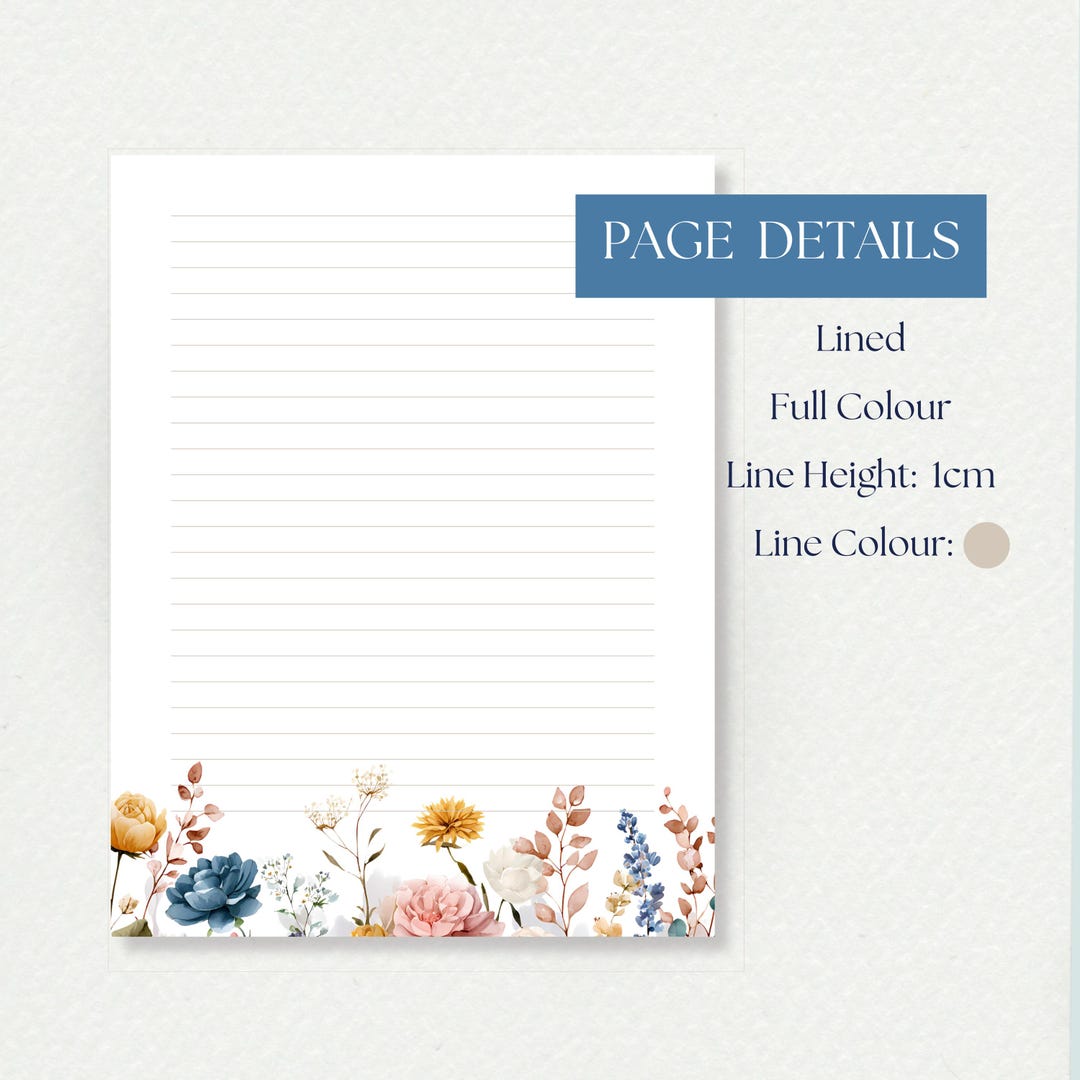 Elegant Wildflower Writing Paper – Digital Stationery Set | Lined and ...