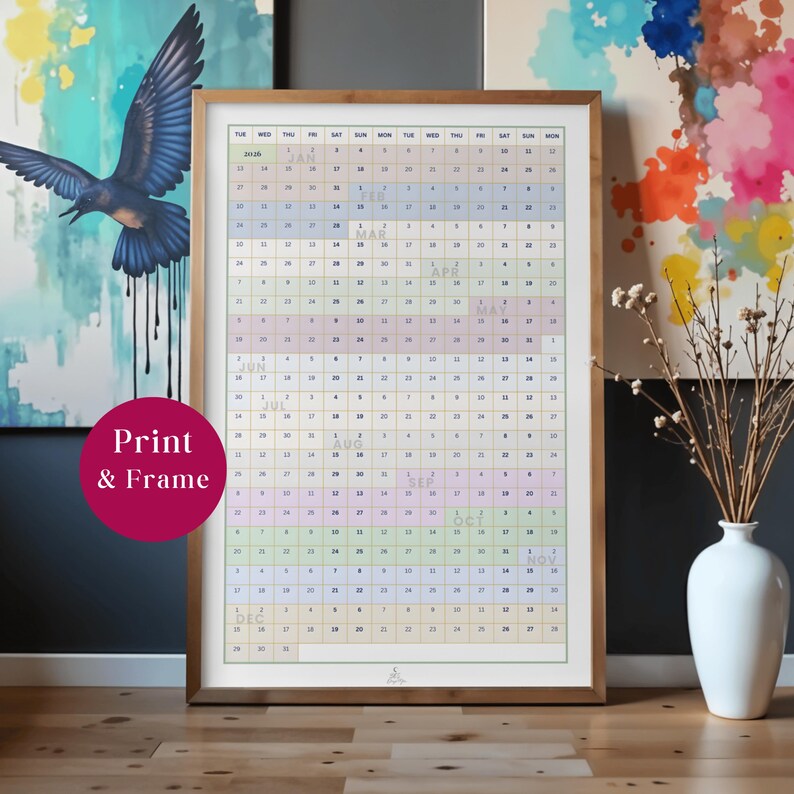 2026 Full Year Calendar | Elegant Year-at-a-glance Planner | Pastel ...