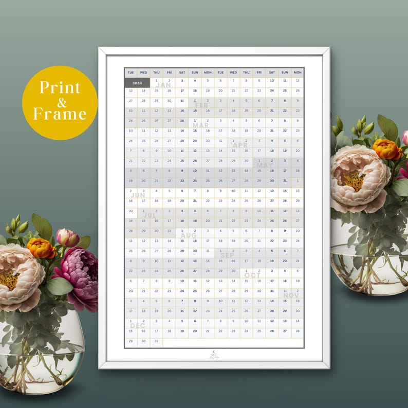 2026 Full Year Calendar | Elegant Year-at-a-glance Planner | Pastel ...