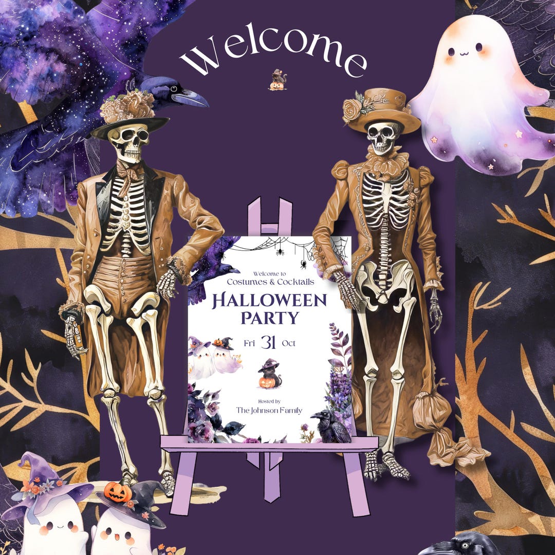Elegant Halloween Party Welcome Sign: Editable Canva Template (digital ...